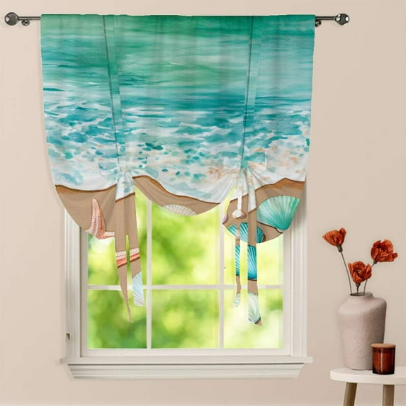 Beach Seashell Waves Art Window Curtain for Living Room Roman Curtain ...