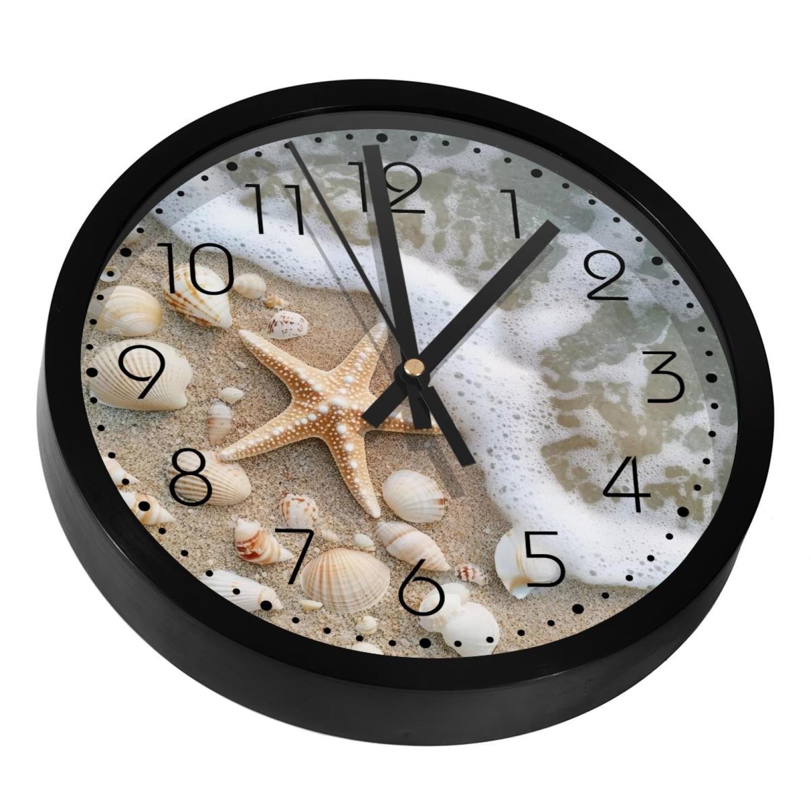 Beach Seashells Starfish Silent Wall Clock, Non Ticking Battery ...