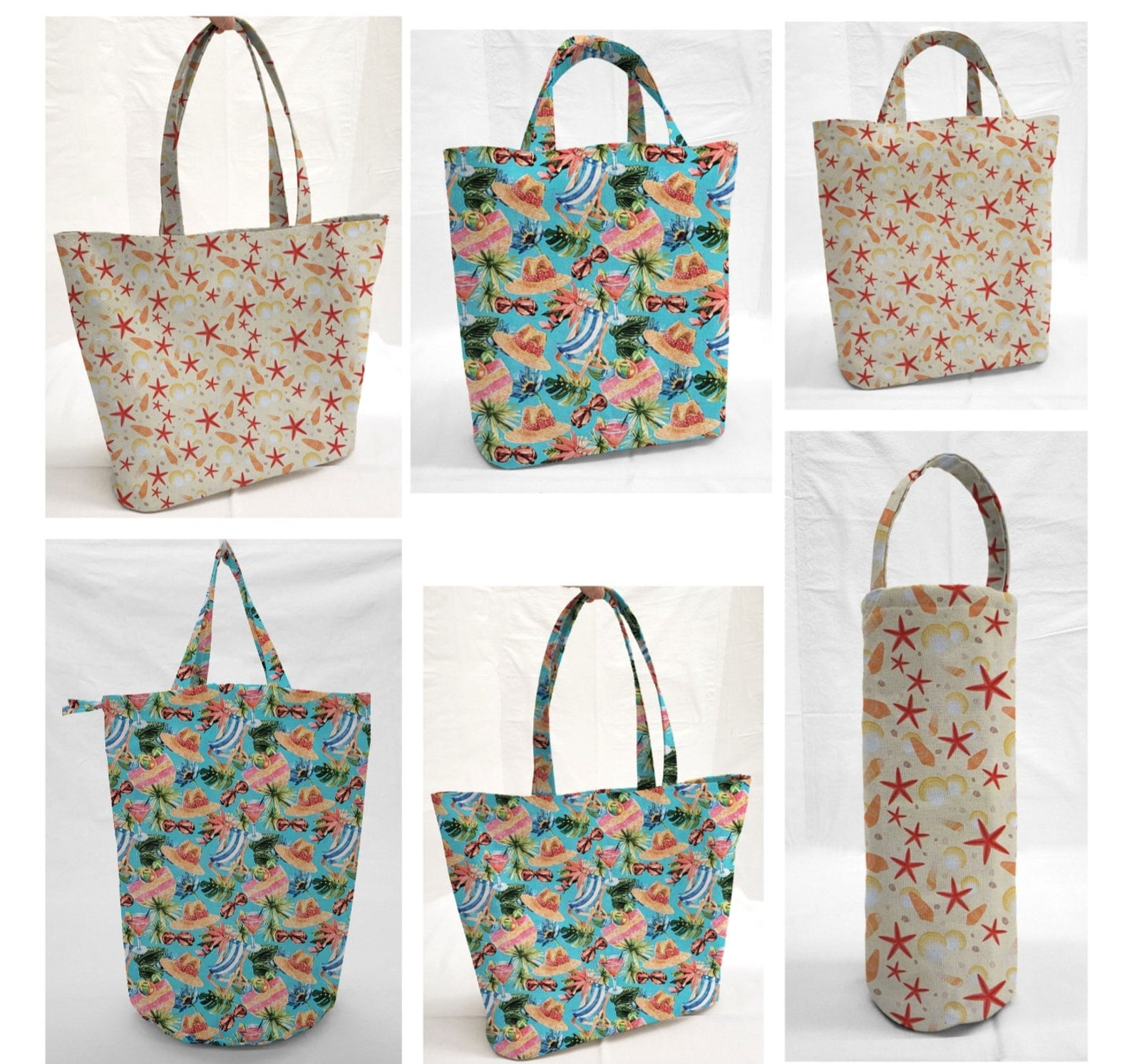 Beach Seaside Reusable Fabric Gift Bags and/or Tote Bags (Wine Bottle ...