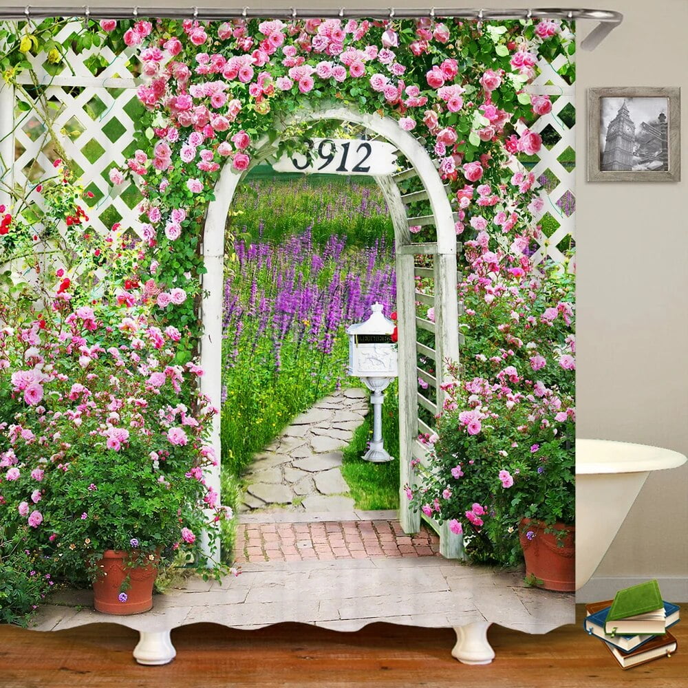 Beach Seaside Scenery Outdoor Shower Curtain Arch Greenery Nature ...