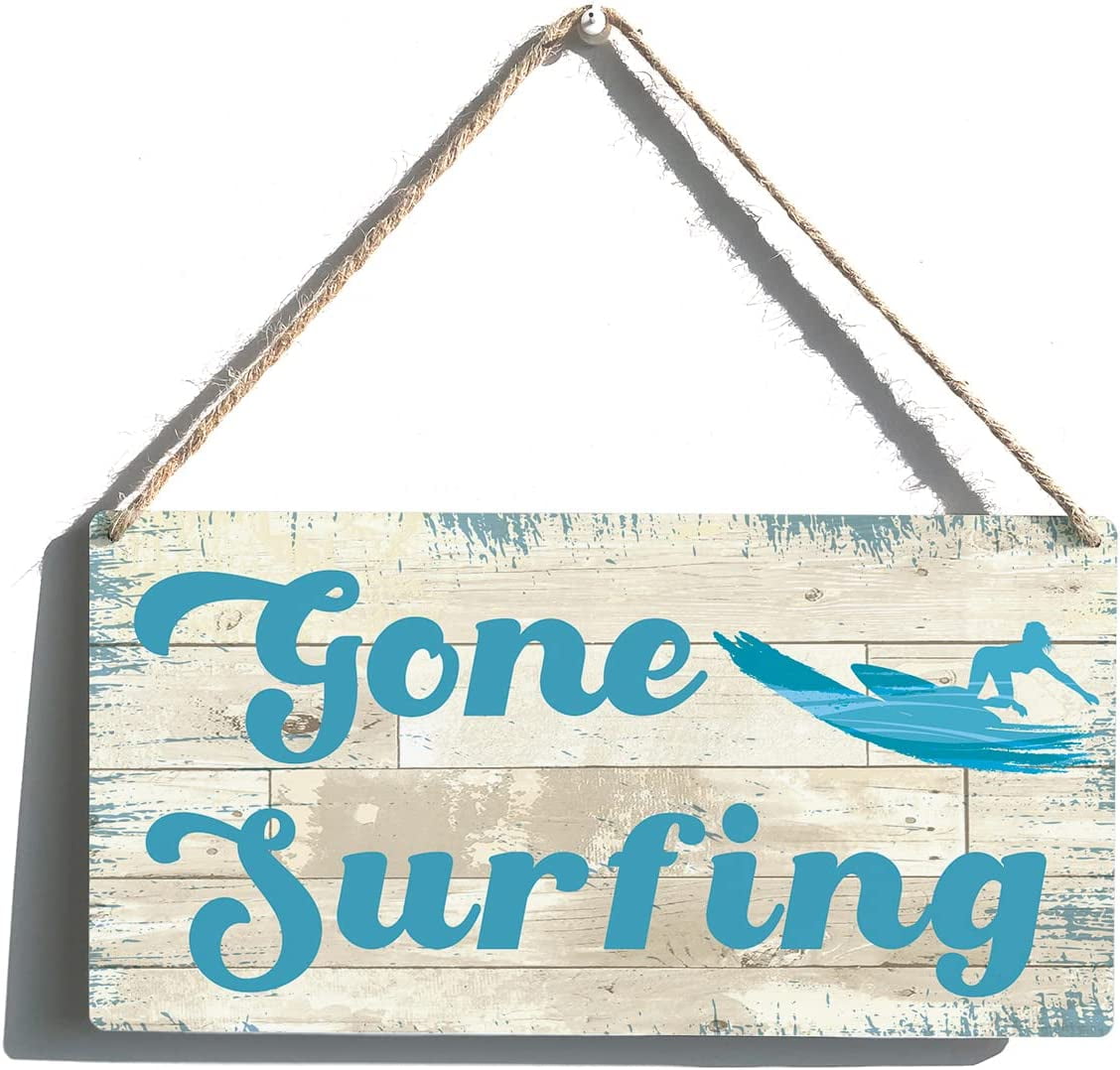 Beach Seaside Sign Funny Farmhouse Gone Surfing Wooden Hanging Sign ...
