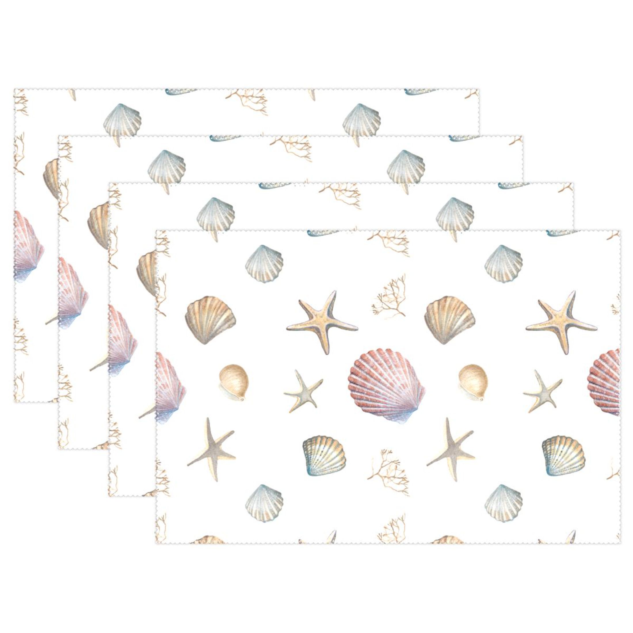 Beach Seastars Seashells 4 PCs Placemats Set Linen Non-Slip Table Mat ...