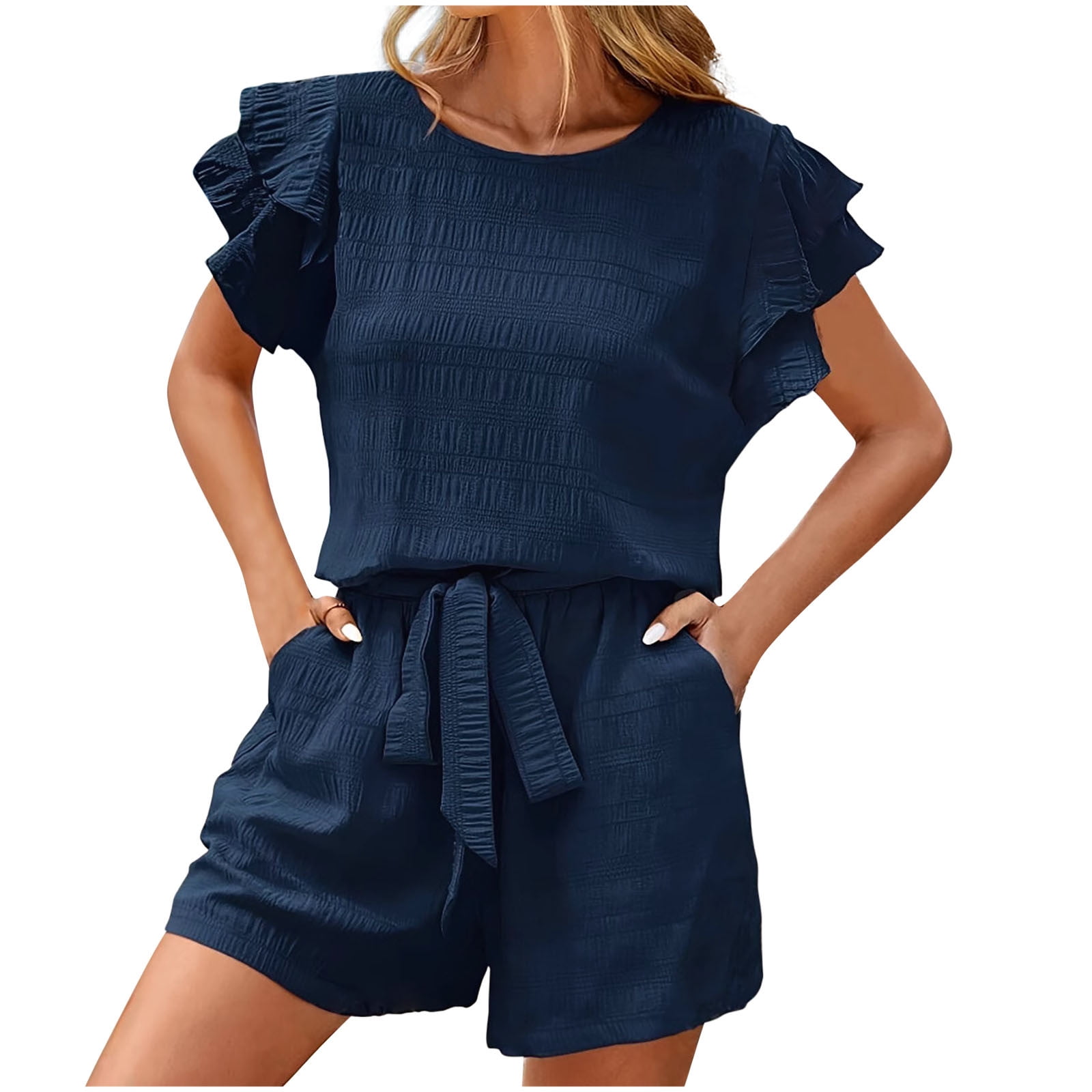 Beach Sets Women 2 Piece Outfits Two Piece Outfit Shorts Ruffles Sleeve ...
