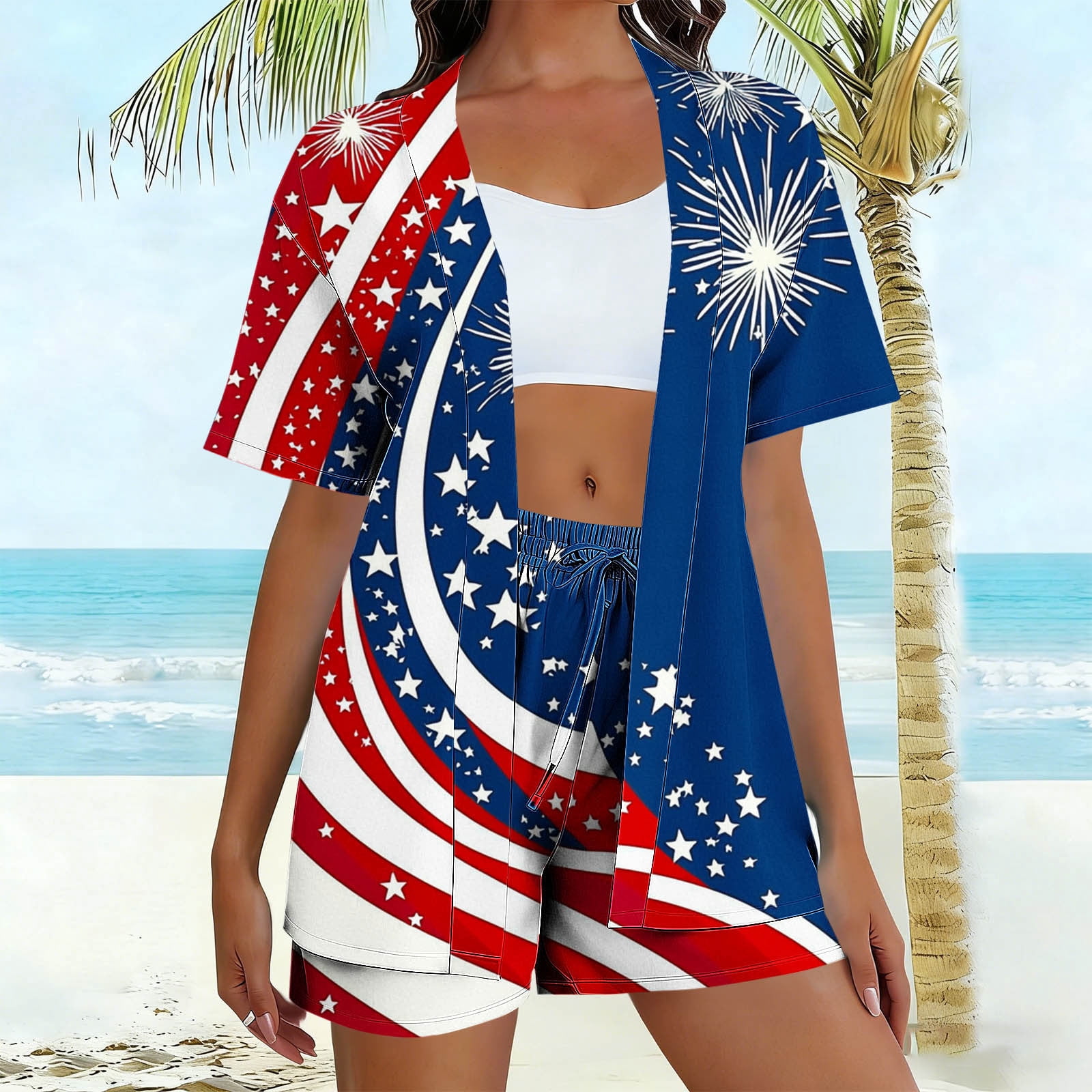 Beach Sets Women's Comfort Tropical Print Casual Shirt Shorts Vacation ...