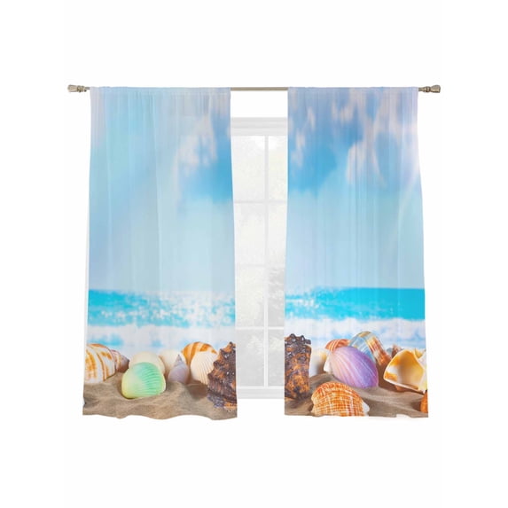 Beach Sheer Curtains 63 Inch Long 2 Panels, Shell Conch Starfish ...