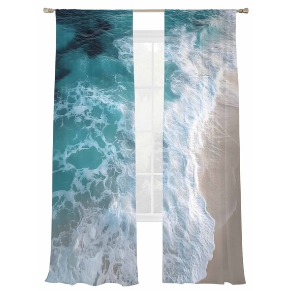 Beach Sheer Curtains 96 Inch Long 2 Panels, Ocean Scenery Modern ...