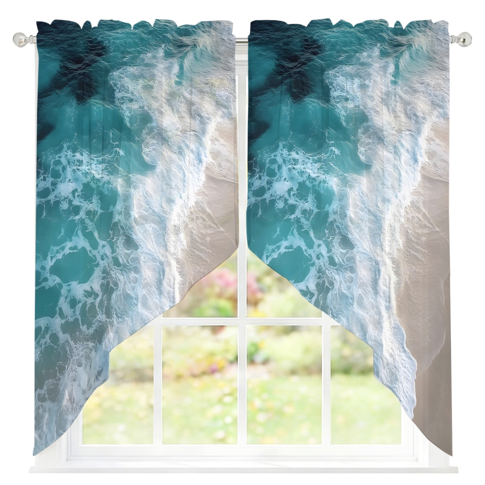 Beach Sheer Curtains Swag Valances for Windows Ocean Scenery Modern ...