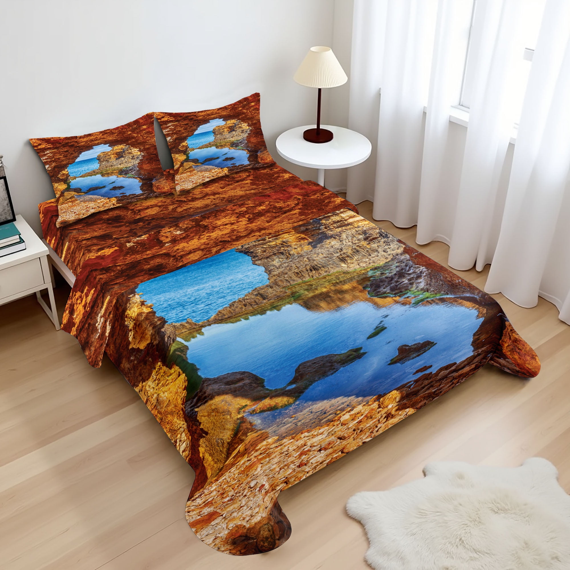Beach Sheet Set, Cavern Rocks by Pacific Waters with Australian Sea and ...