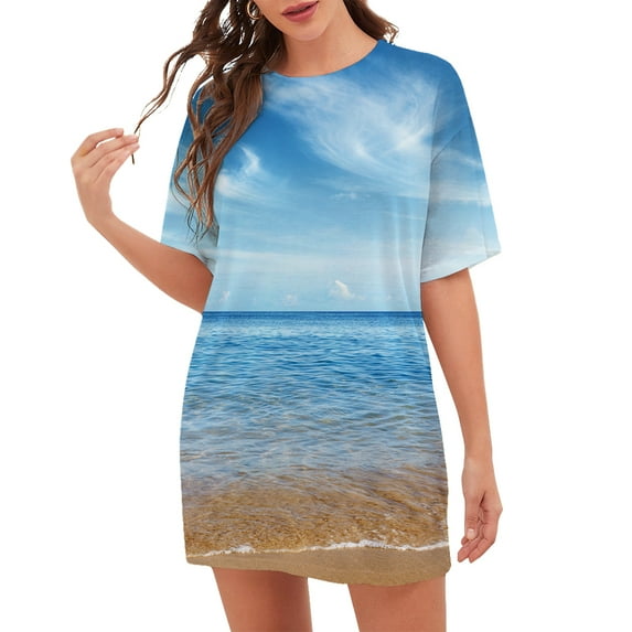 Beach Shell Dresses For Summer Oversized Women Landscape Pattern 3D ...