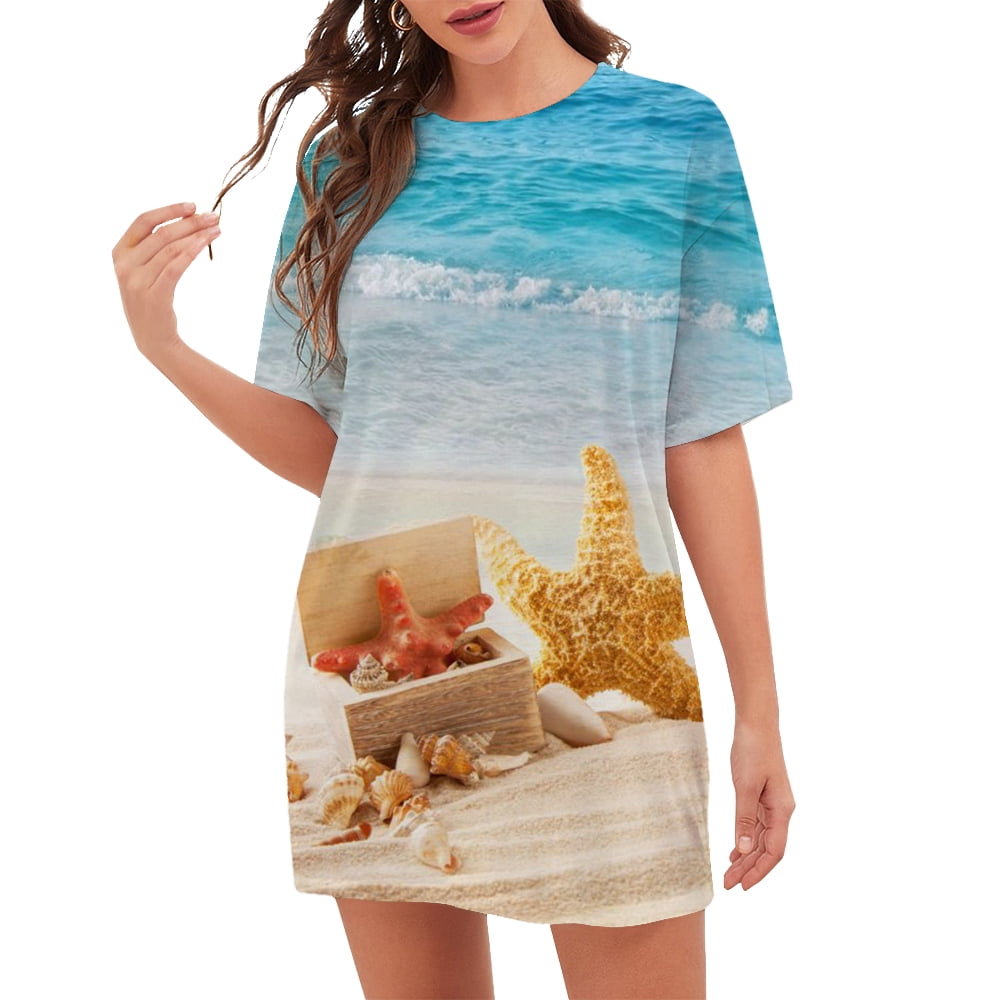 Beach Shell Dresses For Summer Oversized Women Landscape Pattern 3D ...
