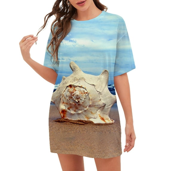 Beach Shell Dresses For Summer Oversized Women Landscape Pattern 3D ...