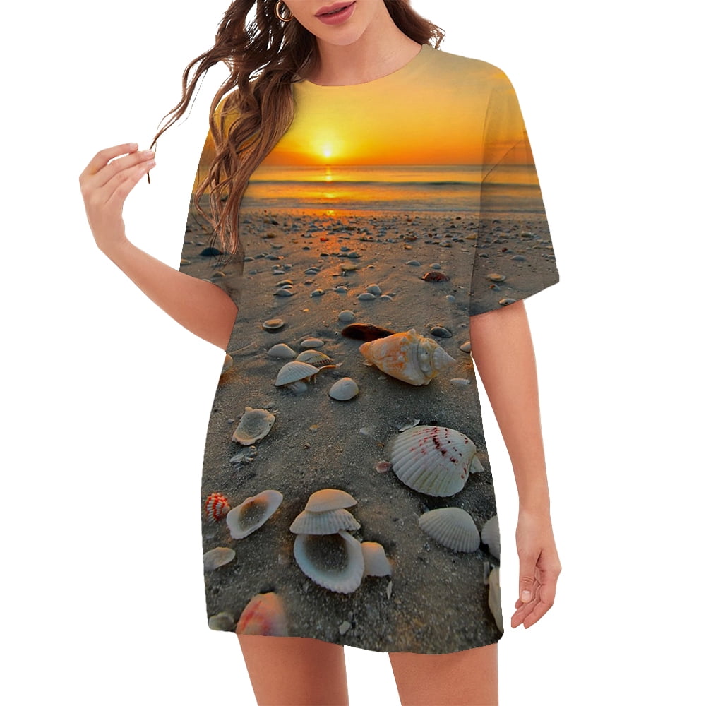 Beach Shell Dresses For Summer Oversized Women Landscape Pattern 3D ...