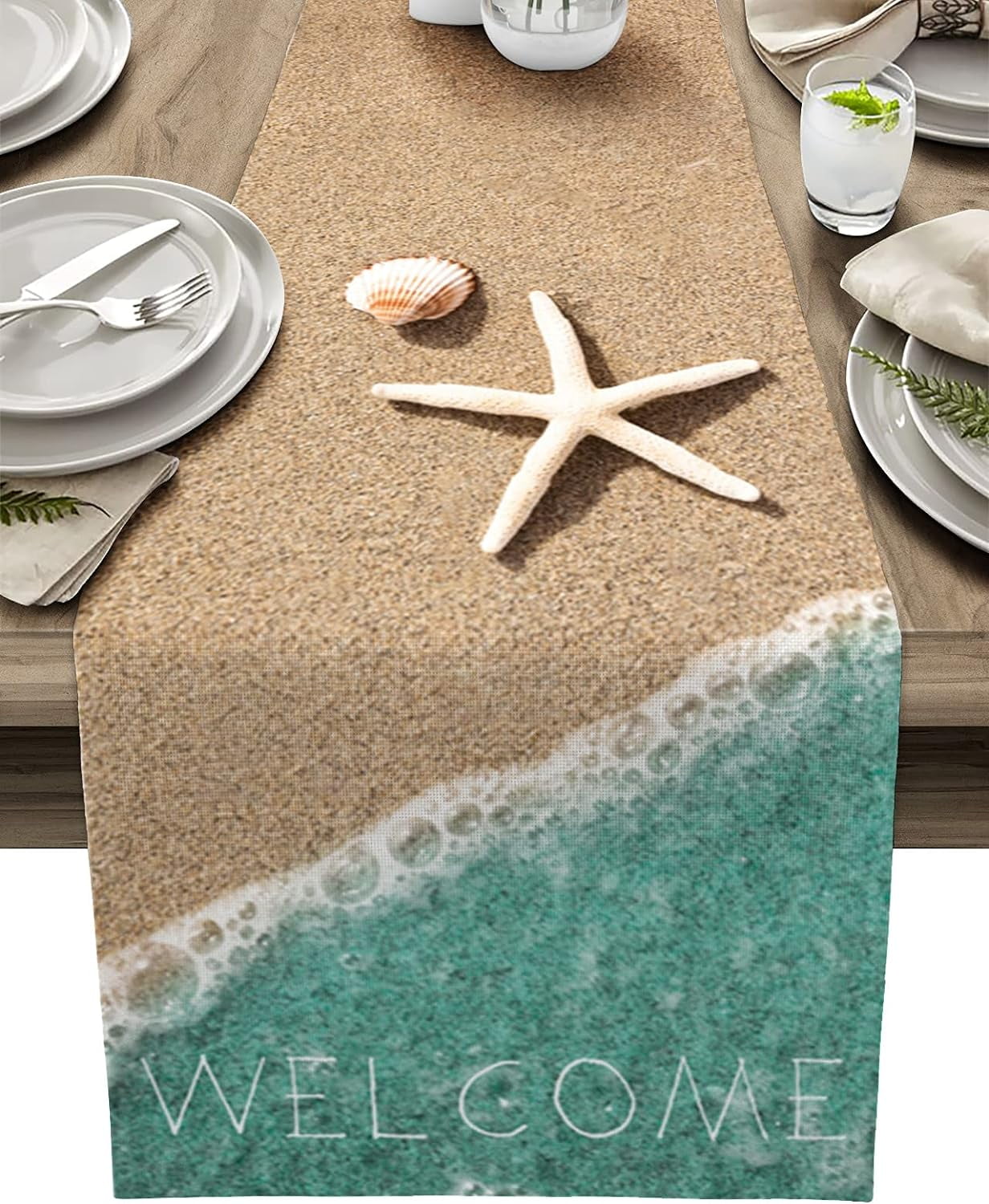 Beach Shell Ocean Linen Table Runner Star Dresser Scarves Table Runners ...