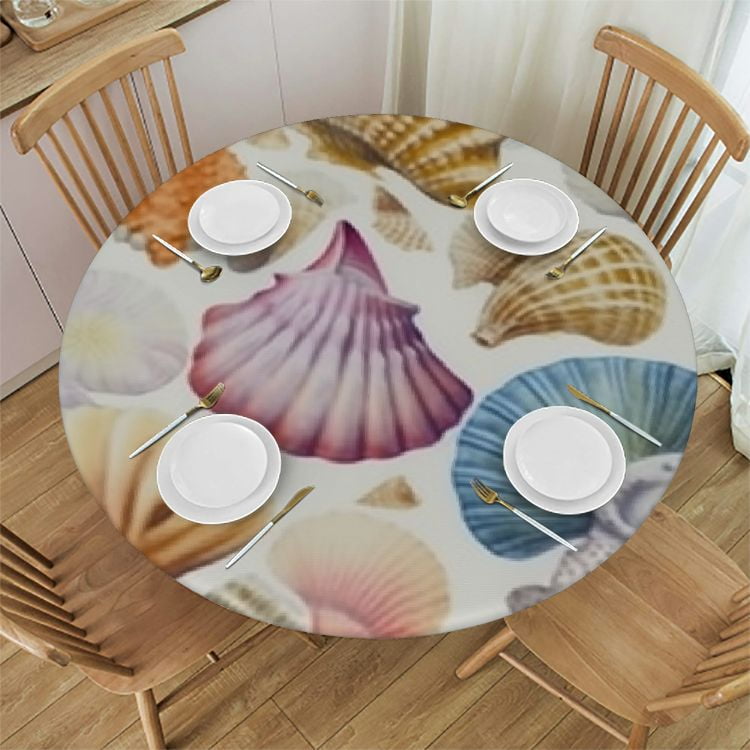 Beach Shell Round Tablecloth,Fitted Coastal Table Cover Waterproof ...