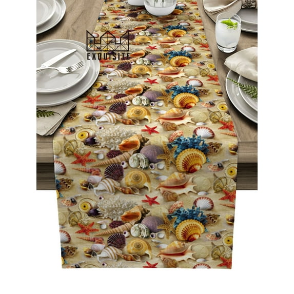 Beach Shell Star Coral Texture Table Runner Wedding Party Dining Table ...