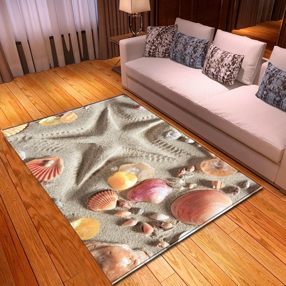 Beach Shell Star Landscape Pattern Carpet Living Room Rug Non-Slip Home ...