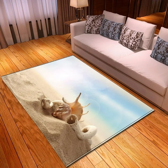 Beach Shell Star Landscape Pattern Carpet Living Room Rug Non-Slip Home ...