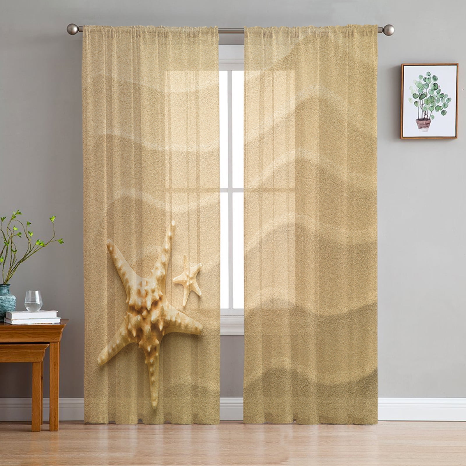Beach Shell Star Tulle Curtains for Living Room Bedroom r Chiffon Sheer ...