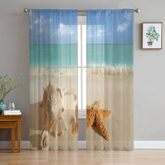 Beach Shell Star Tulle Curtains for Living Room Bedroom r Chiffon Sheer ...