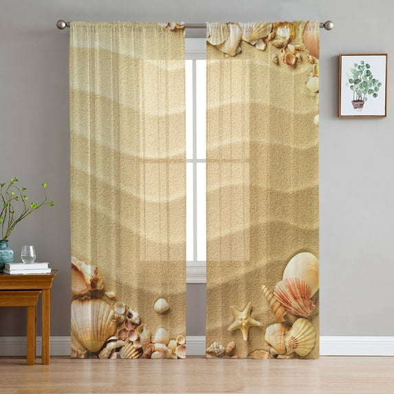 Beach Shell Star Tulle Curtains for Living Room Bedroom r Chiffon Sheer ...
