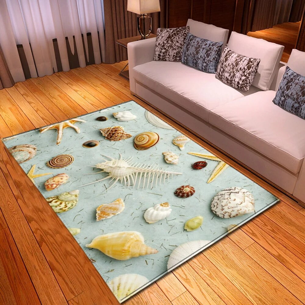 Beach Shell StarLandscape Pattern Carpet Living Room Rug Non-Slip Home ...
