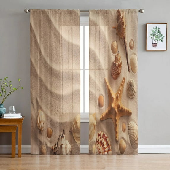 Beach Shell StarTulle Curtains for Living Room Bedroom Decor Chiffon ...
