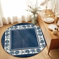 Beach Shell Starfish Coral Conch Round Rug 3ft Navy Blue Border ...
