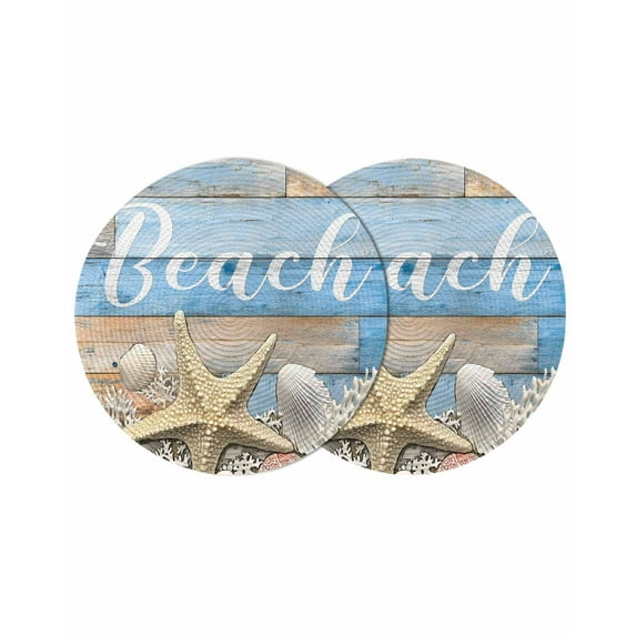 Beach Shell Starfish Coral Round Table Placemats set of 2, Blue Wood ...