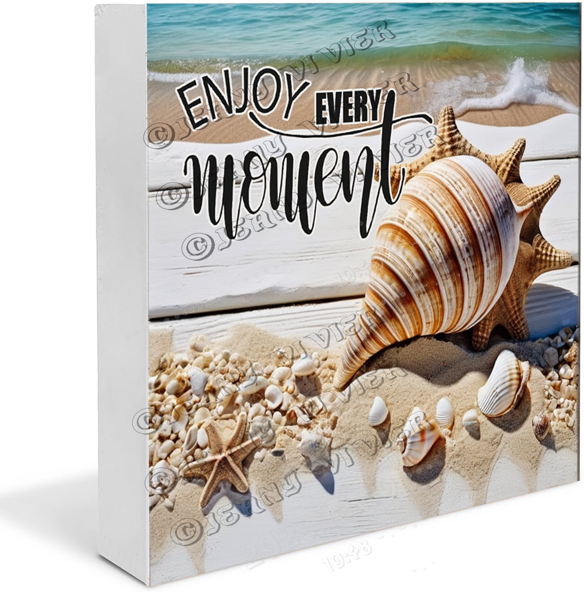 Beach Shell Wooden Block Sign Desk Décor Desk Cubicle Table Shelf ...