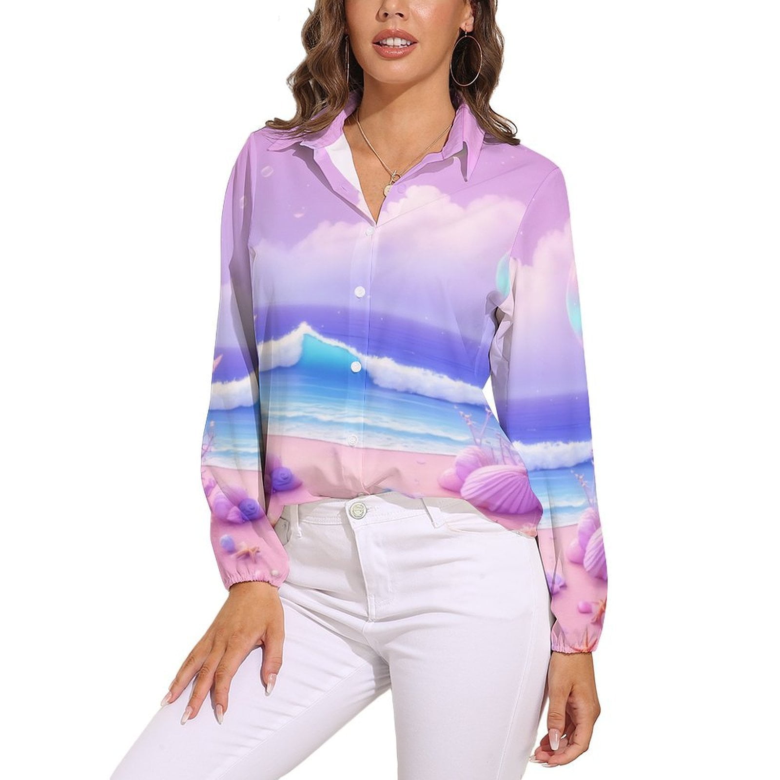 Beach Shells And Bubbles Blouse Funky Office Work Blouses Tops Casual ...