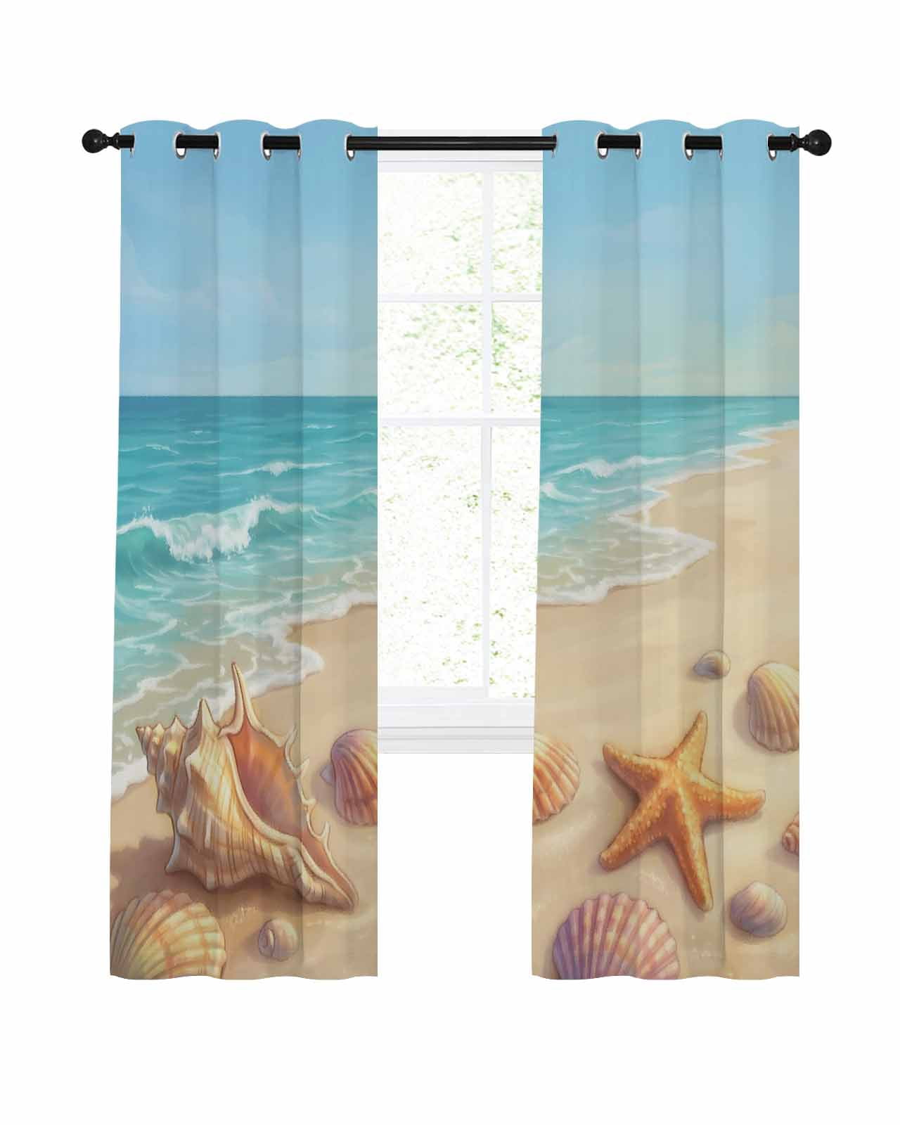 Beach Shells Blackout Curtains for Bedroom Living Room, Starfish Blue ...
