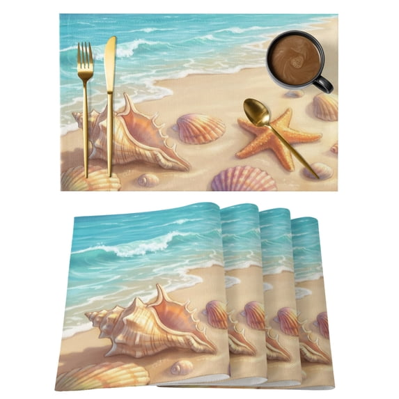 Beach Shells Cotton Linen Placemats Set of 1, Starfish Blue Ocean Water ...