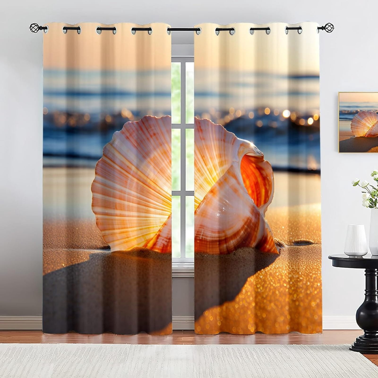 Beach Shells Curtains For Bedroom Coastal Ocean Theme Window Drapes ...
