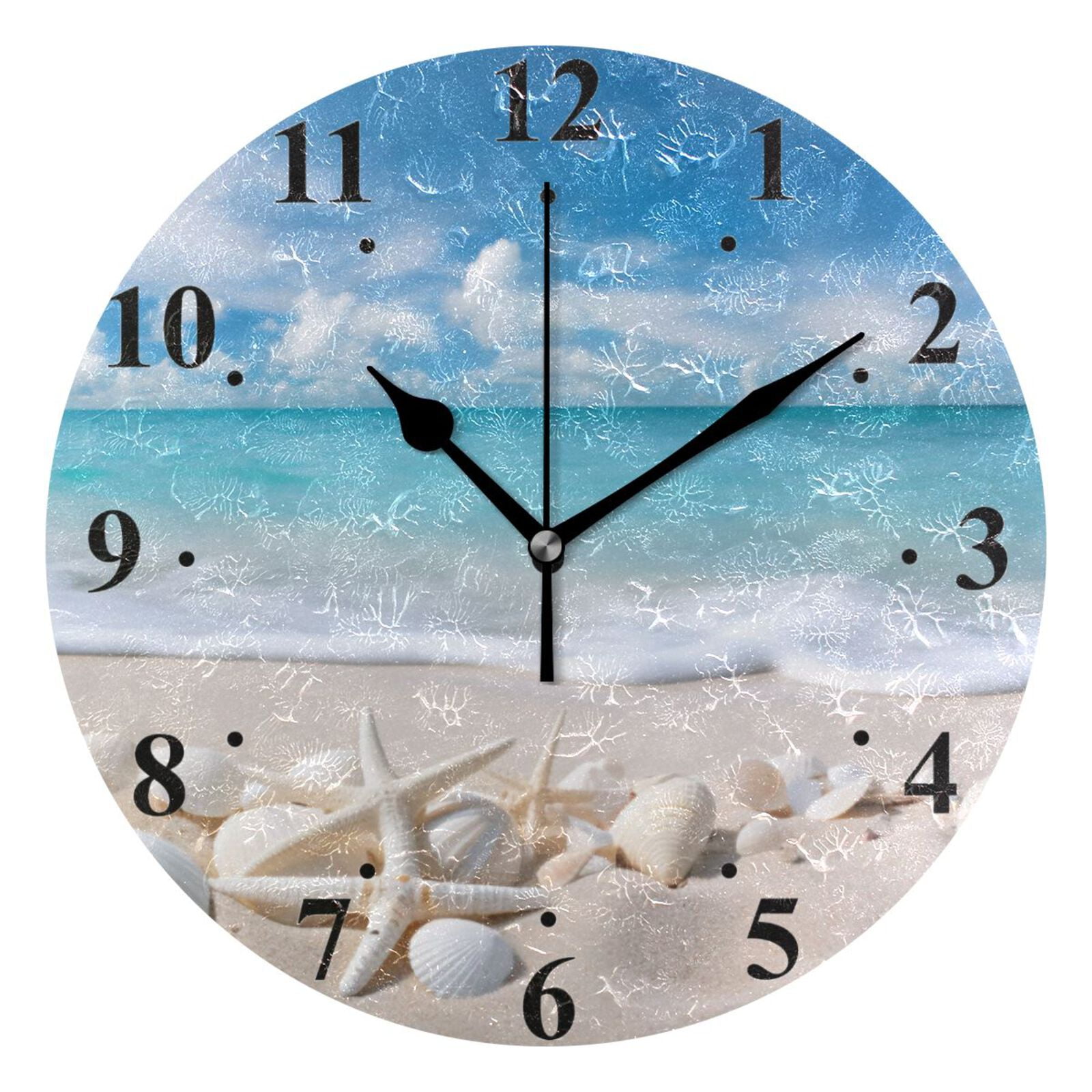Beach Shells Sea Black 10 inch Wall Clocks Non Ticking Easy to Read ...
