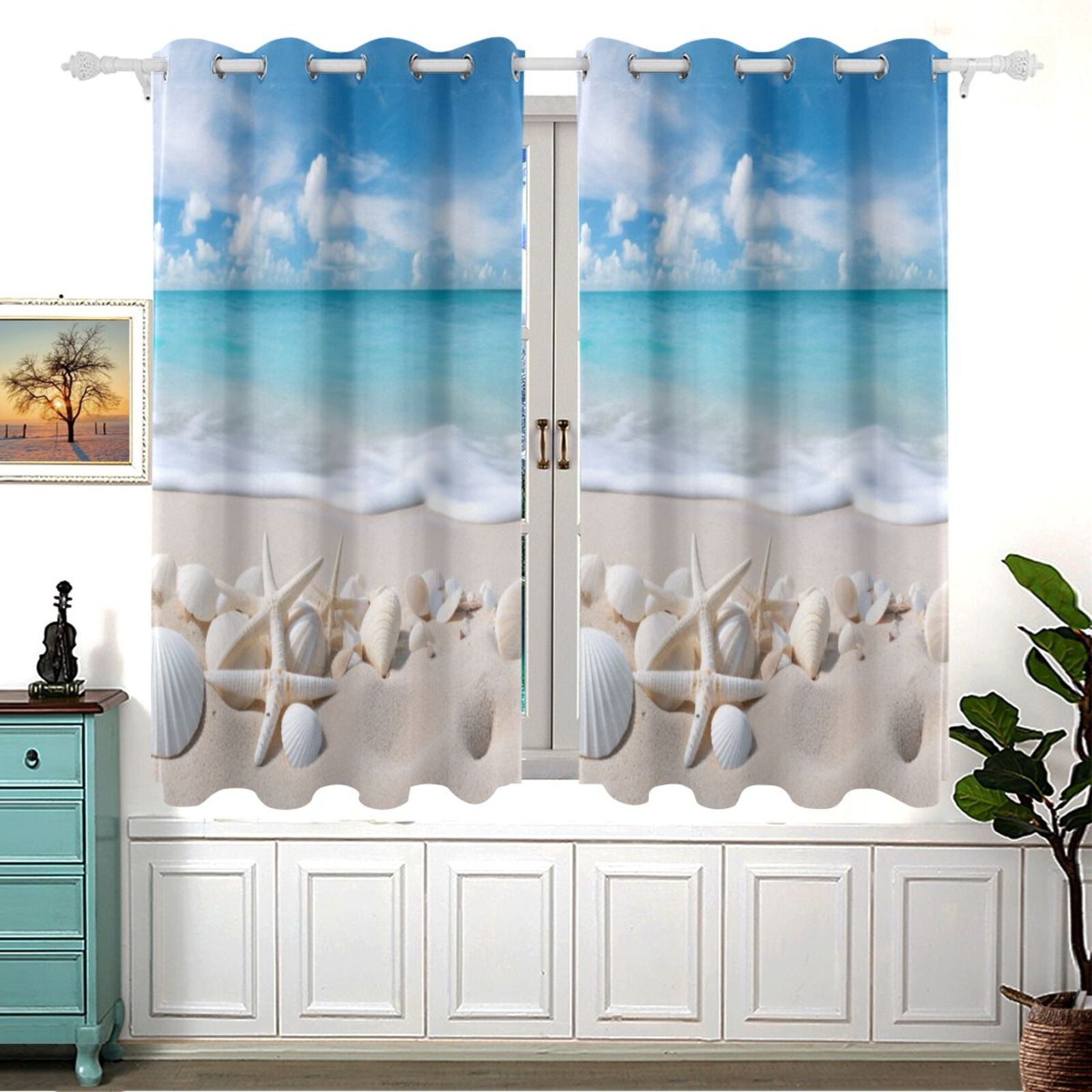 Beach Shells Sea Black Out Curtains Aesthetic for Bedroom Living Room ...