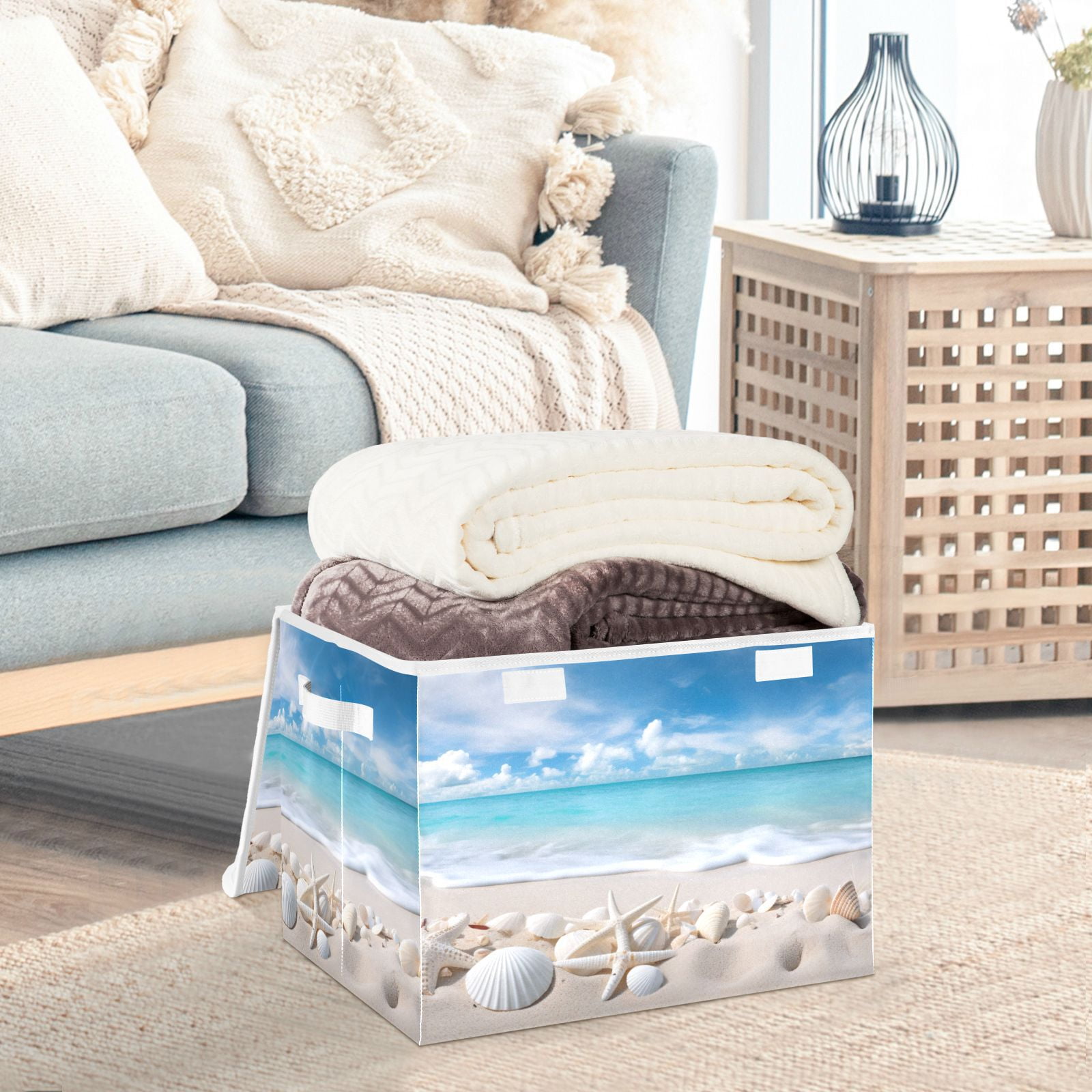 Beach Shells Sea Storage Basket Foldable Laundry Basket Shelf Kids Toy ...