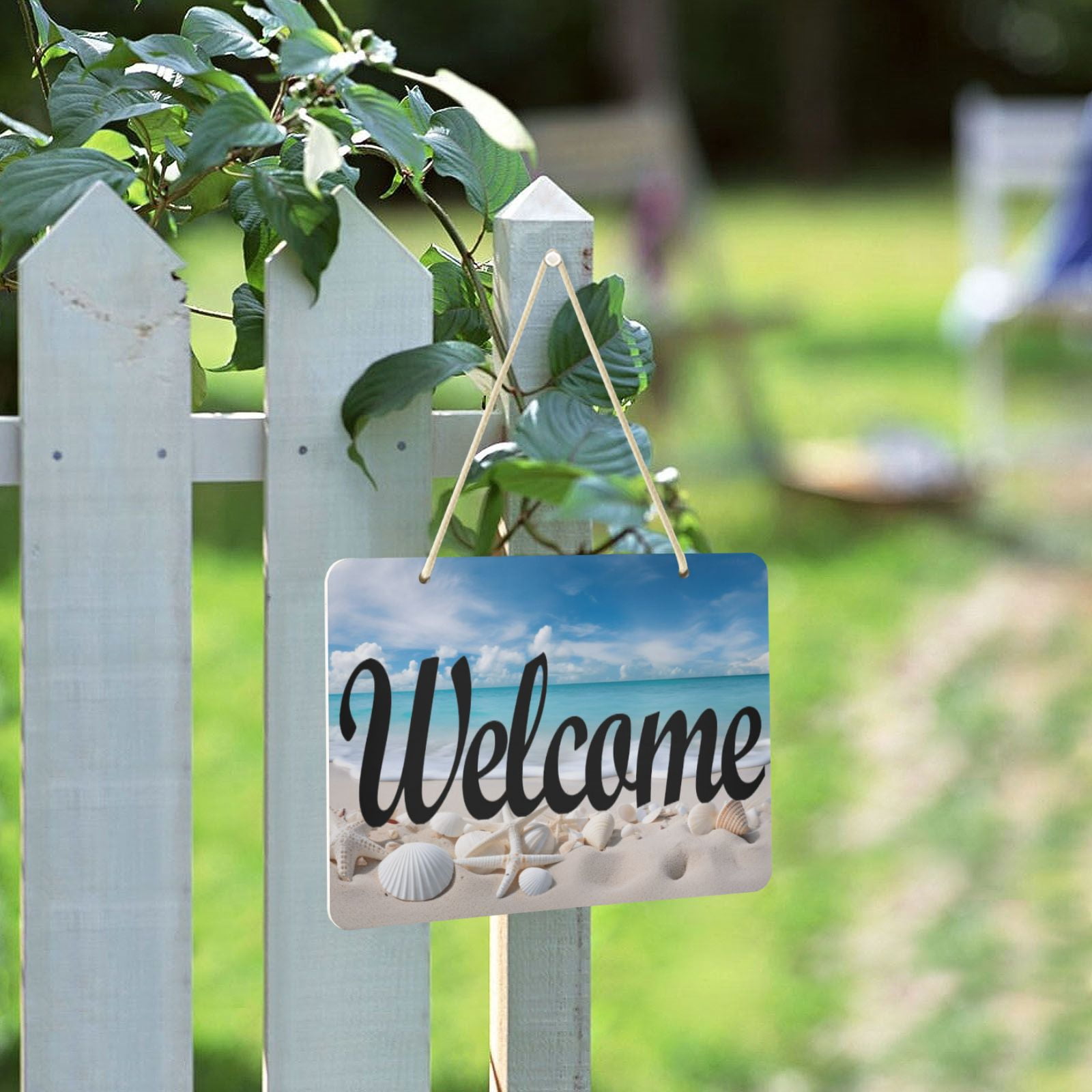 Beach Shells Sea Welcome Sign for Front Door Porch Wreath Door Sign ...