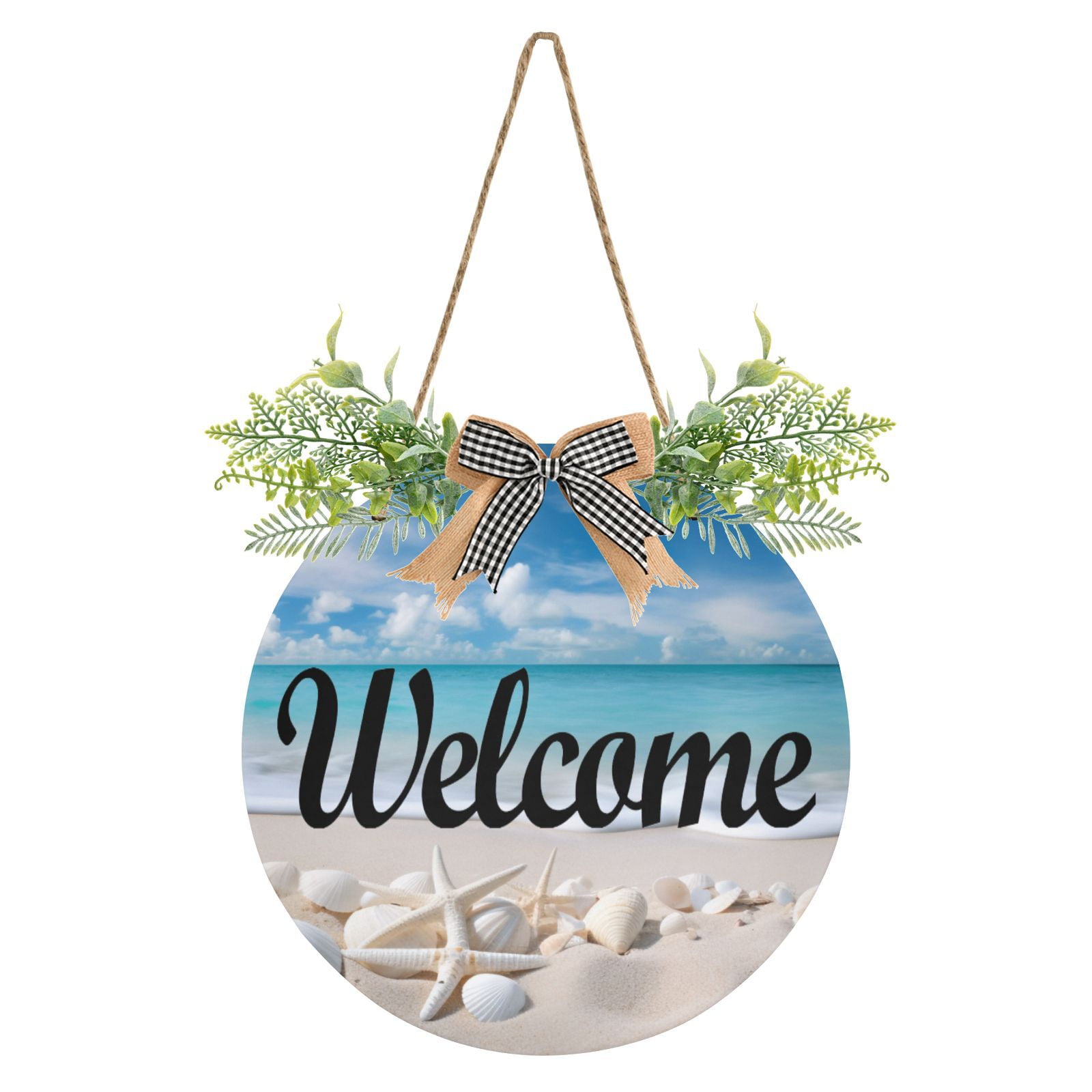 Beach Shells Sea Welcome Sign for Front Door Wreath Door Sign for ...