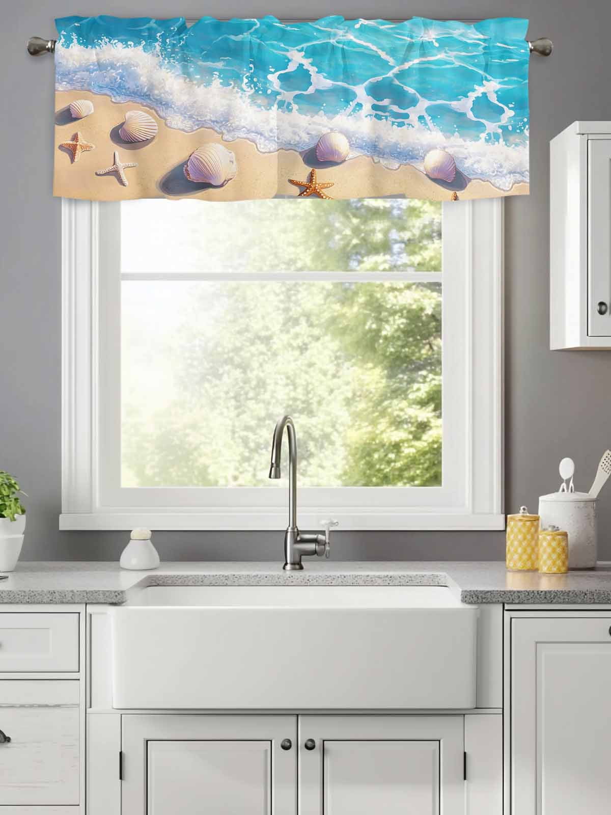 Beach Shells Starfish Summer Ocean Valances for Windows,Kitchen Valance ...