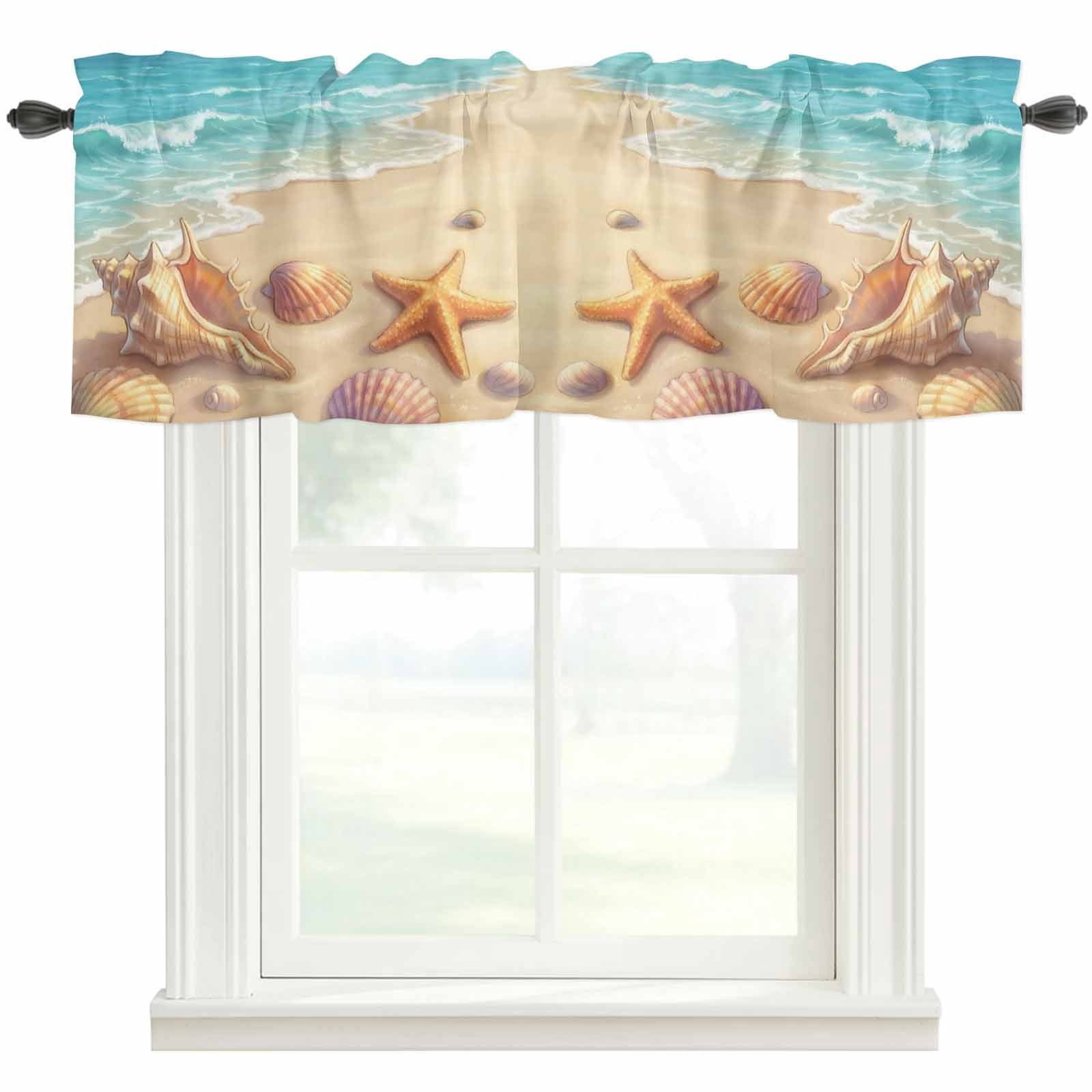 Beach Shells Valances for Windows Starfish Blue Ocean Water Coastal ...