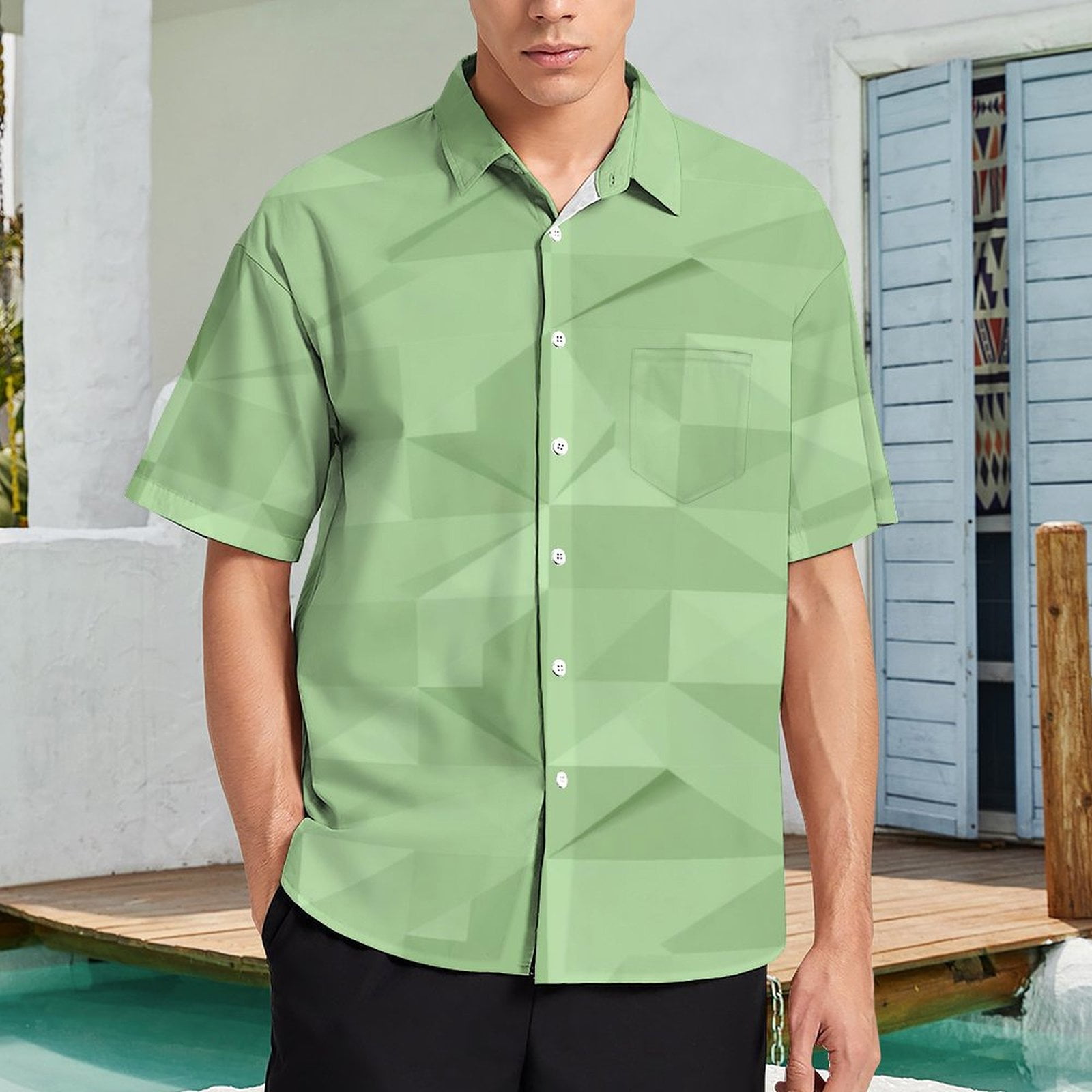 Beach Shirt Abstract Green Geometric Pattern Background Man Retro ...