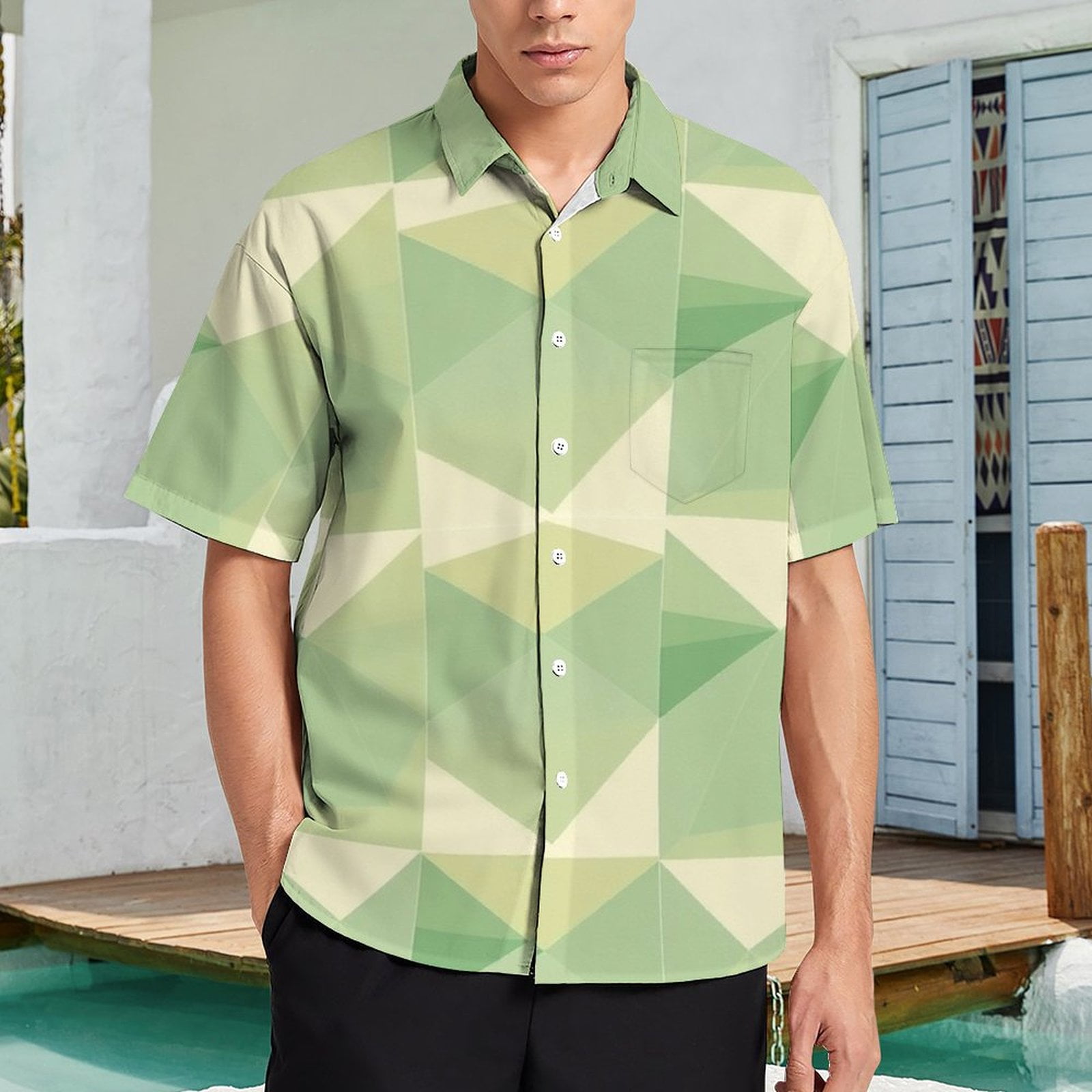 Beach Shirt Abstract Green Geometric Pattern Background Man Retro ...