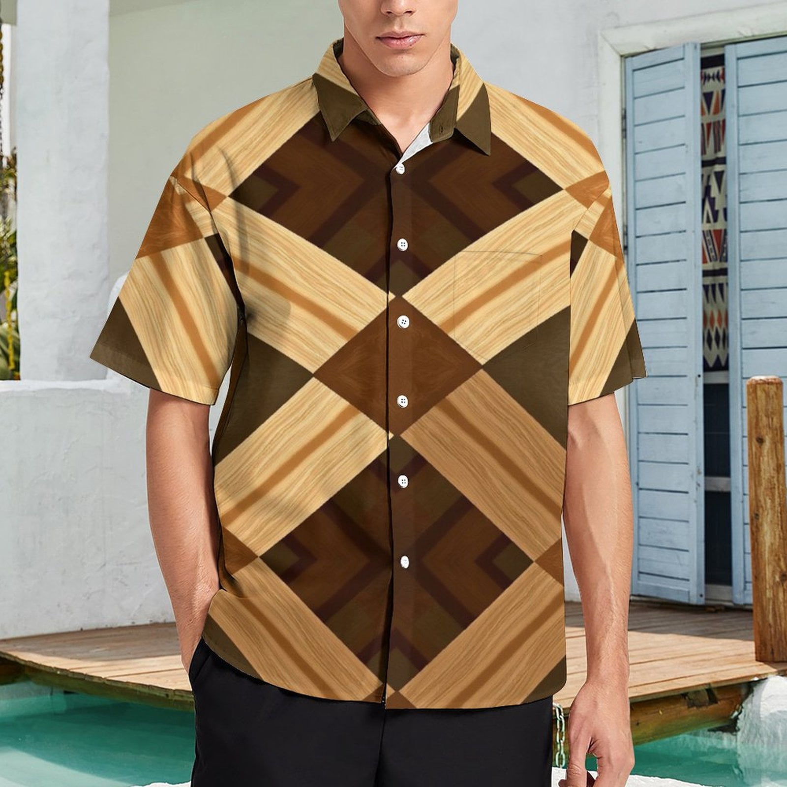 Beach Shirt Amond Pattern Man Retro Casual Shirts - Walmart.com