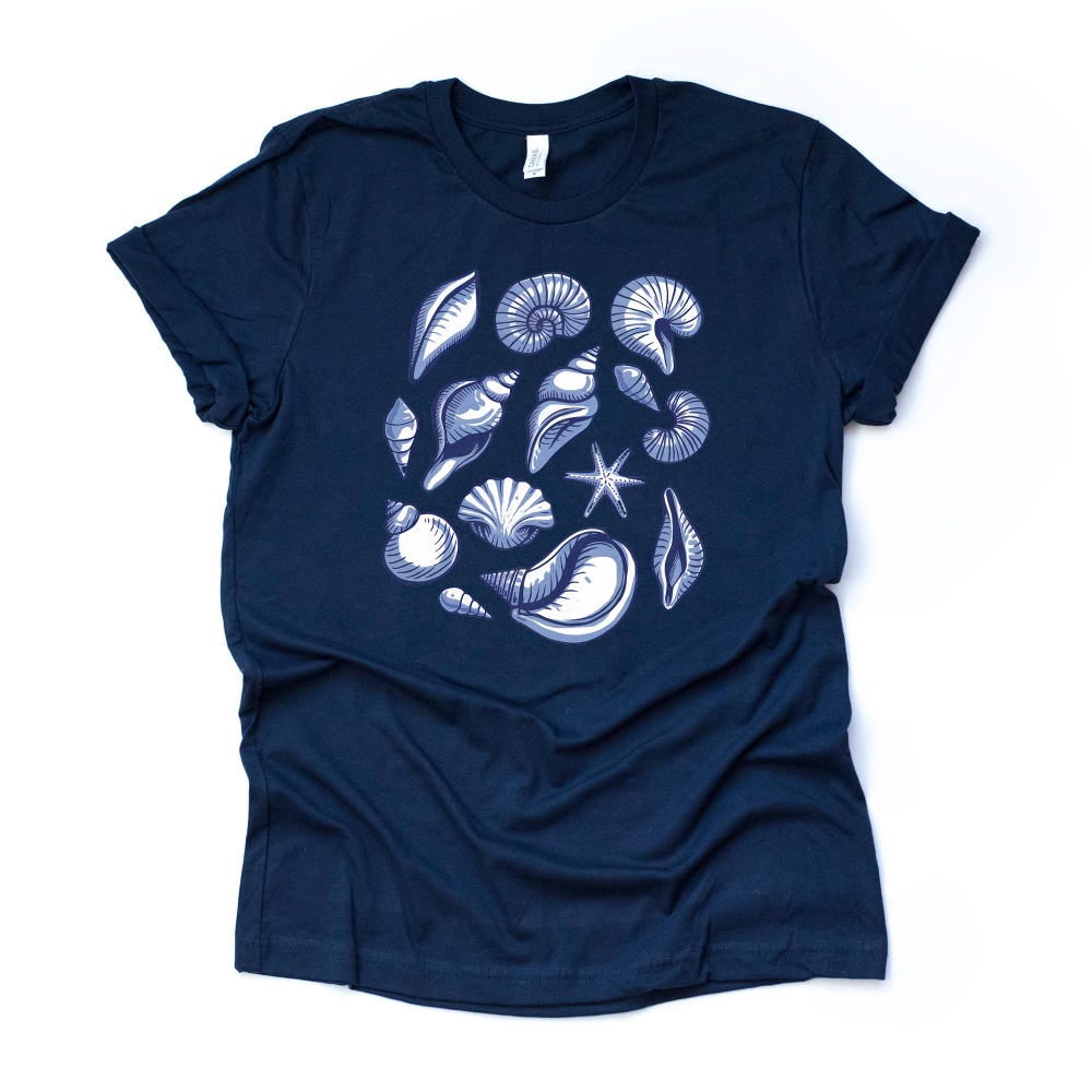 Beach Shirt, Blue & White Beach Shells, Blue Beach Shells, Beach ...