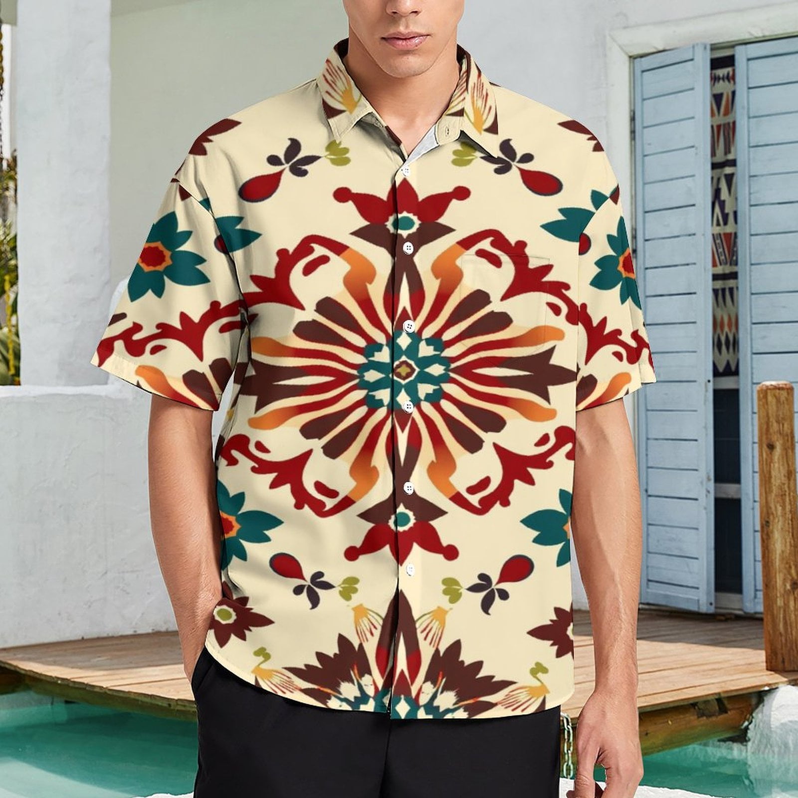 Beach Shirt Bohemian Pattern Man Retro Casual Shirts - Walmart.com