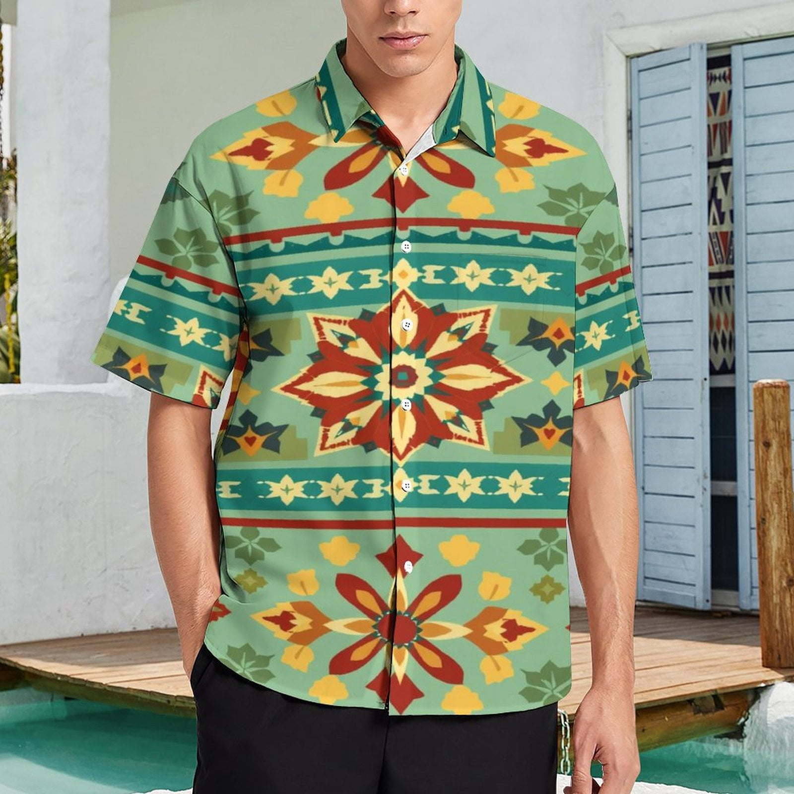 Beach Shirt Bohemian Pattern Man Retro Casual Shirts - Walmart.com