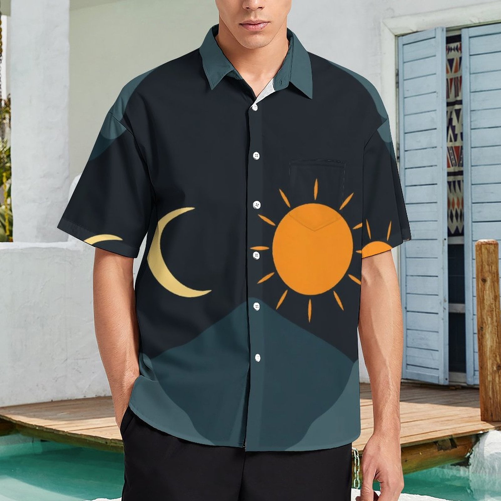 Beach Shirt Casual Shirts Abstract Moon And Sun Design Male Novelty ...