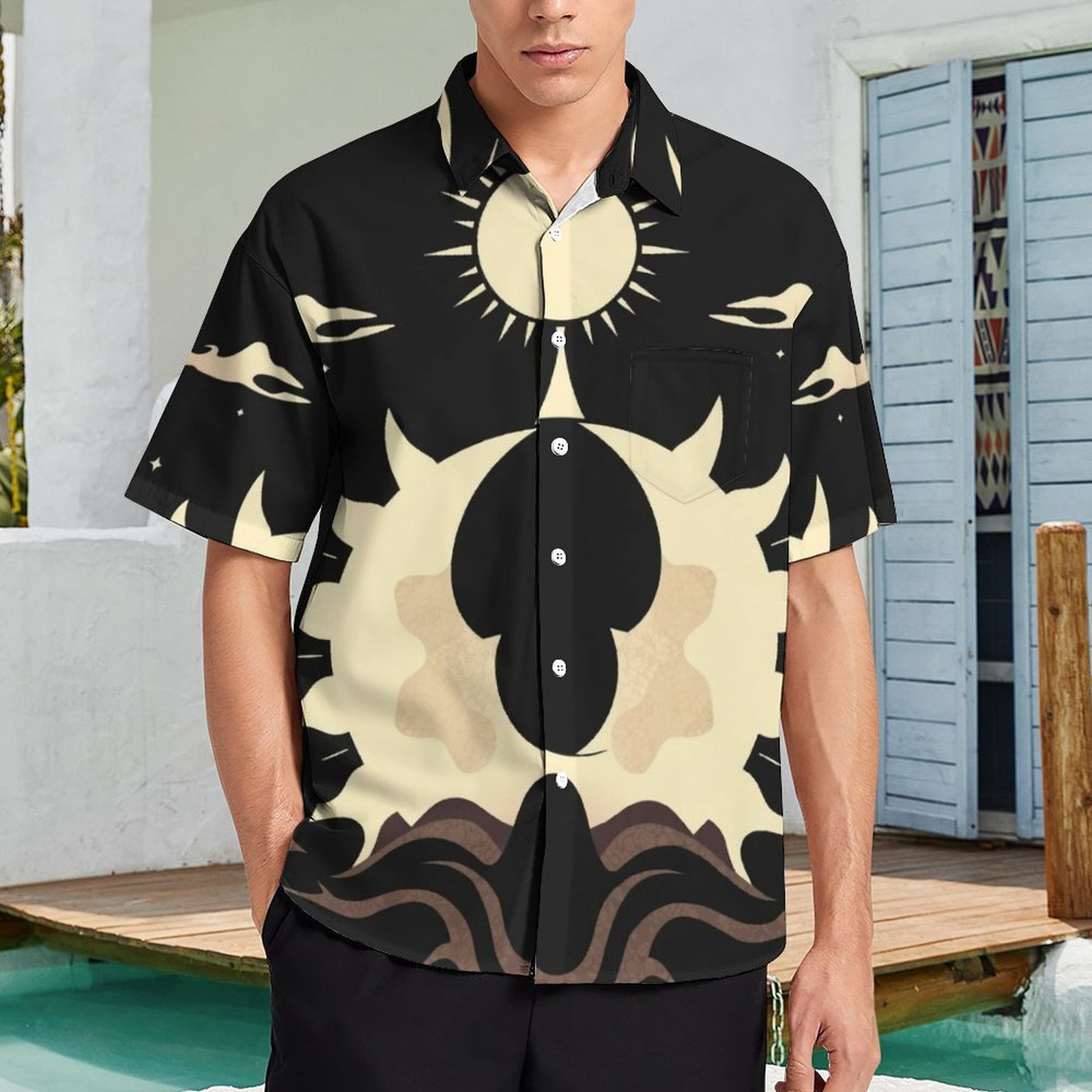 Beach Shirt Casual Shirts Abstract Moon And Sun Design Male Novelty ...