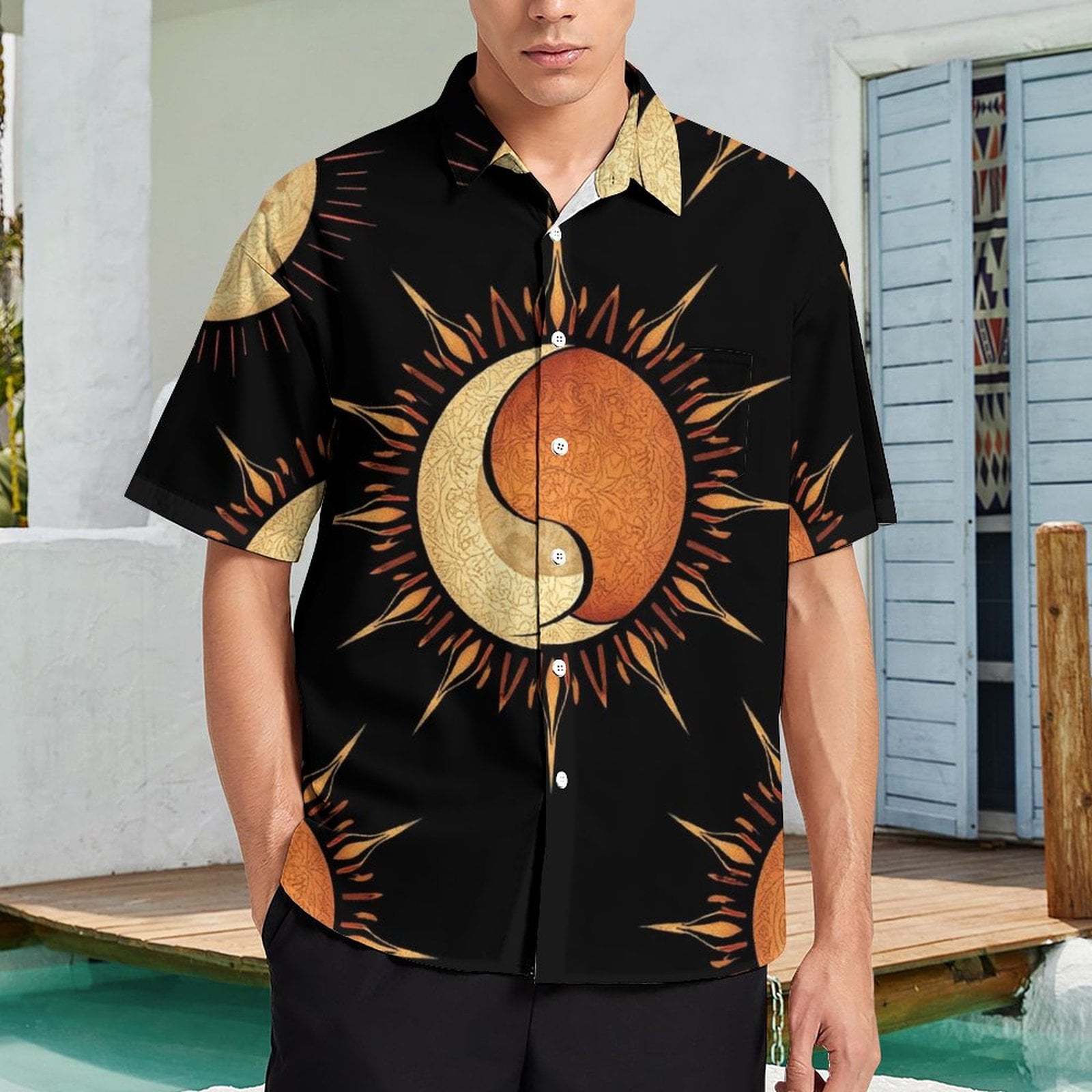 Beach Shirt Casual Shirts Abstract Moon And Sun Design Male Novelty ...