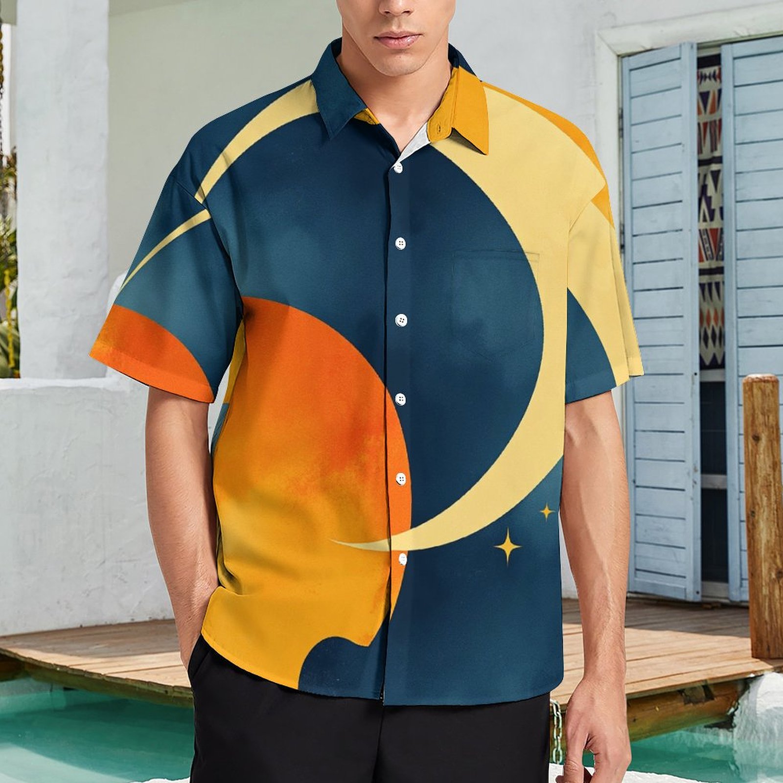 Beach Shirt Casual Shirts Abstract Moon And Sun Design Male Novelty ...